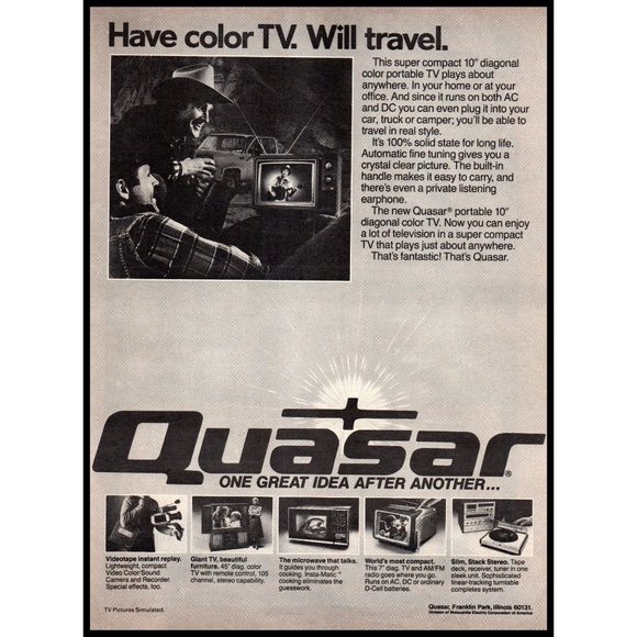 Quasar | Art | 981 Quasar Portable Color Tv Vintage Print Ad 8s High ...